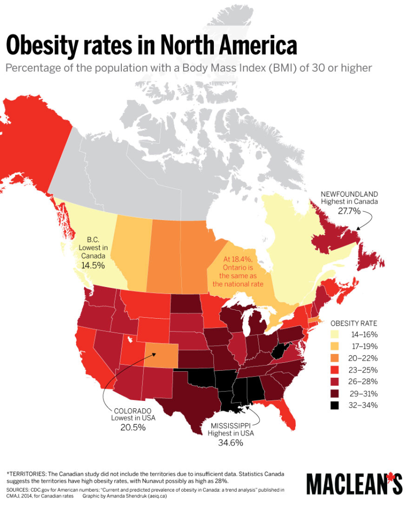 Obesity Rate in Each State Shown on This Map