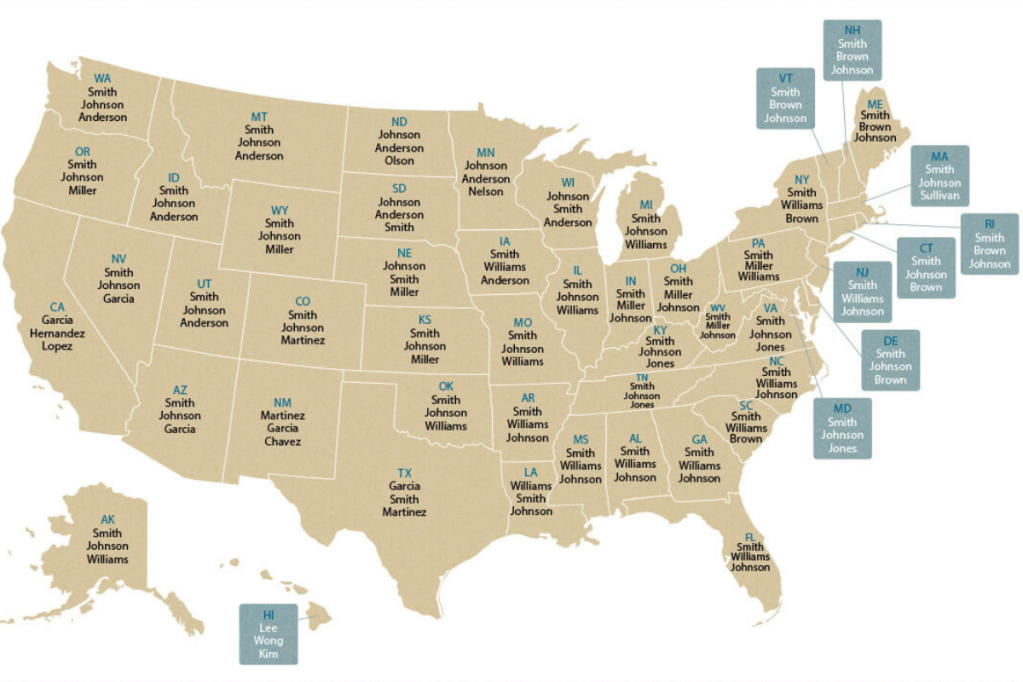 Map Shows the Most Popular Last Name in Each State