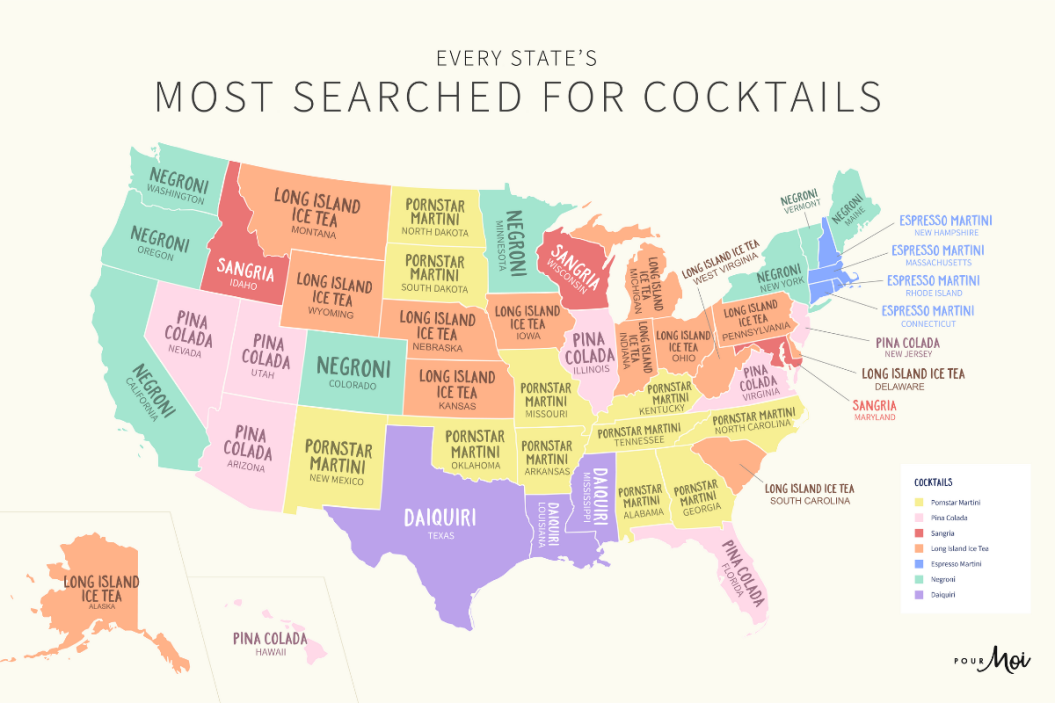 This Map of Each State's Most Popular Cocktail Has Surprising Results